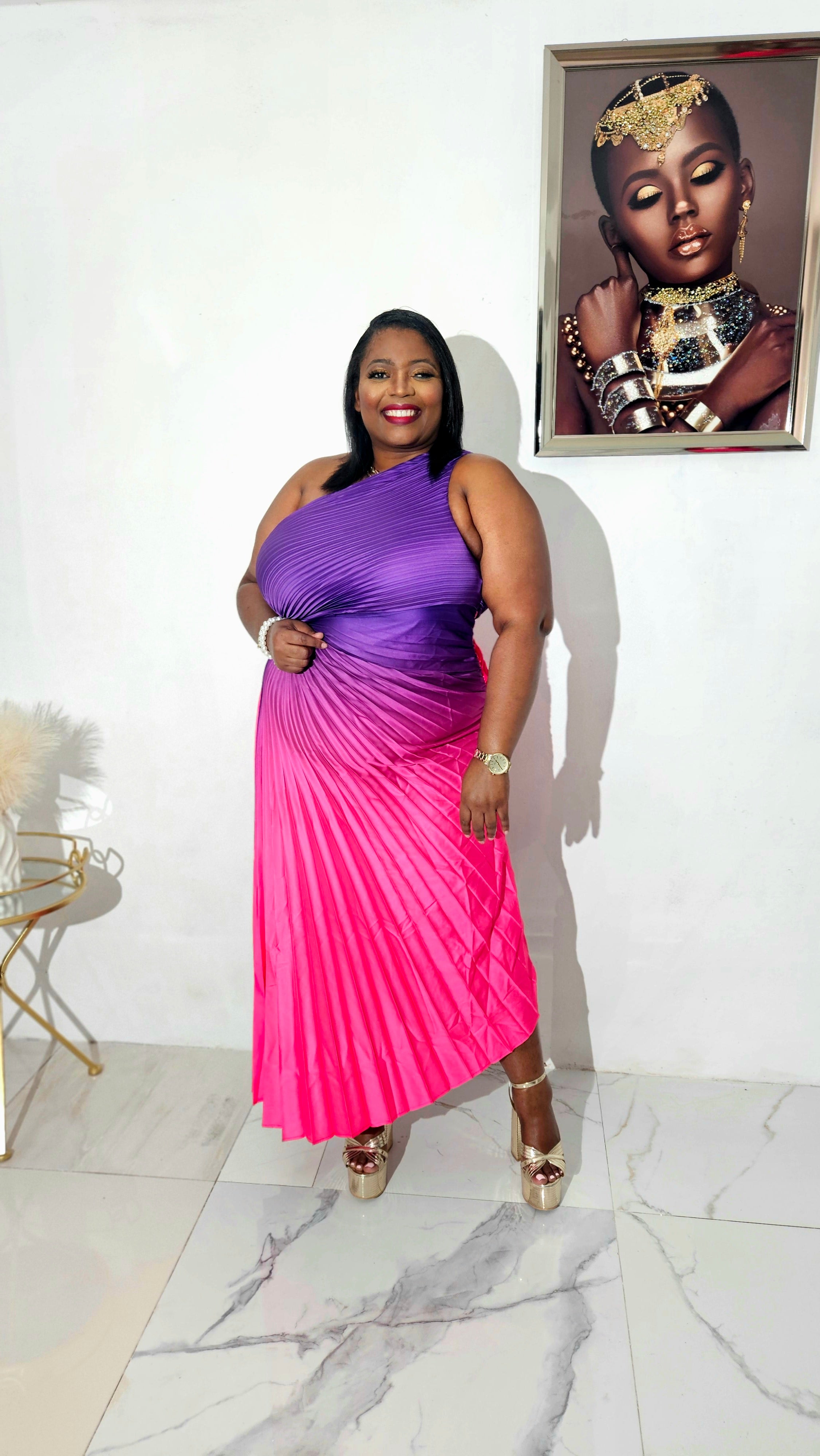 Sekala Pleated Ombre Dress – Curvy Definition Plus