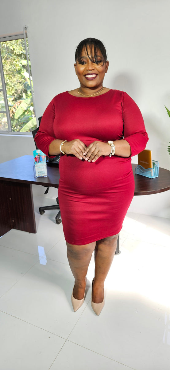 Nixy Pencil Dress || Dark Red – Curvy Definition Plus