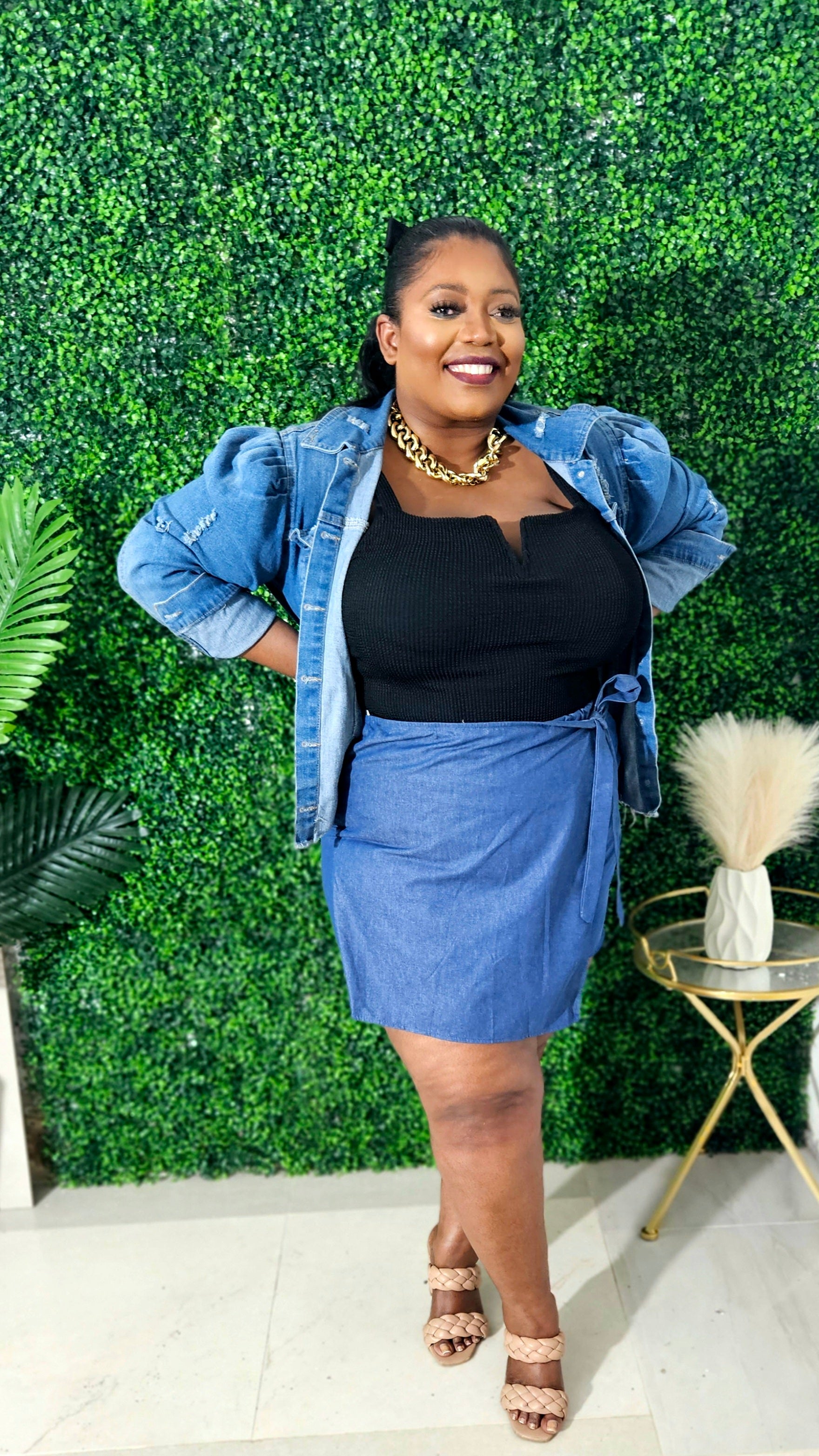 Asymmetrical Look Denim Skort – Curvy Definition Plus